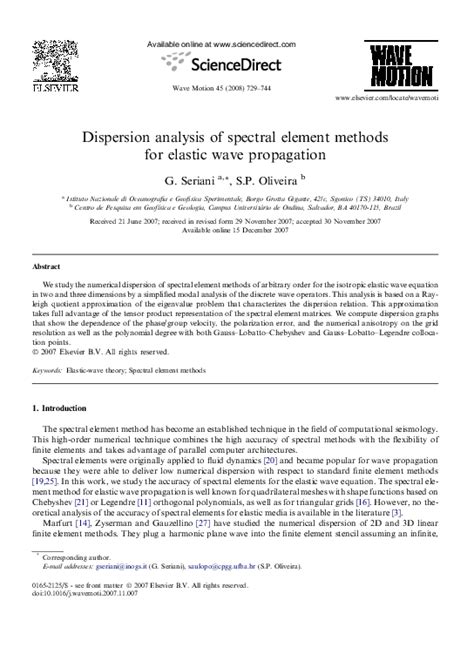 Pdf Dispersion Analysis Of Spectral Element Methods For Elastic Wave
