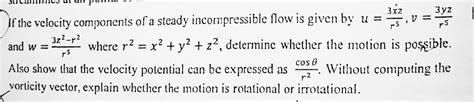 [solved] if the velocity components of a steady i