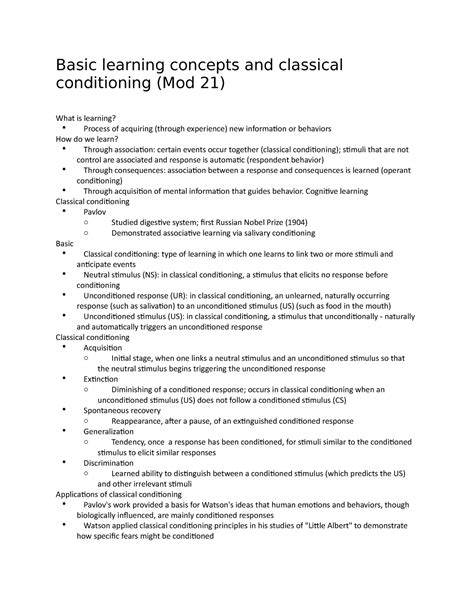 Basic Learning Concepts And Classical Conditioning Cognitive Learning Classical Conditioning