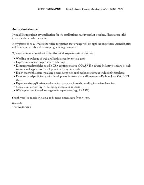 Application Security Analyst Cover Letter Velvet Jobs