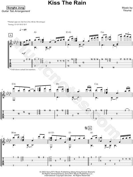 Sungha Jung Kiss The Rain Guitar Tab In Ab Major Download And Print