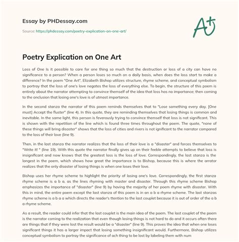 Poetry Explication On One Art Essay Example
