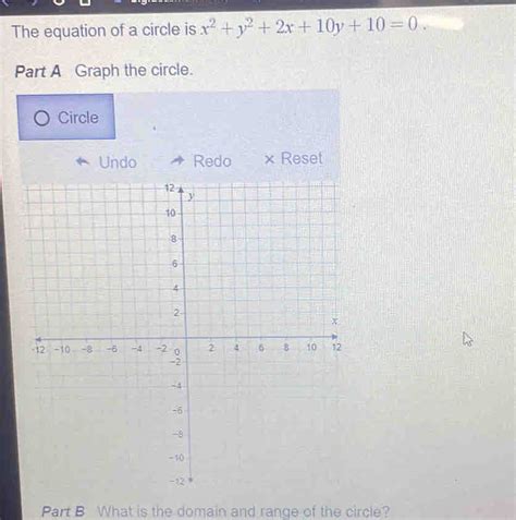 The Equation Of A Circle Is X Y X Y Part A Graph The Circle Circle Undo Red