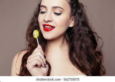 Sexy Pinup Girl Red Lips Smiles Stock Photo Shutterstock