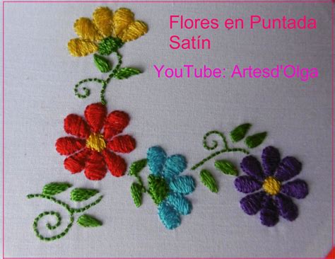 Artesdolga Flores En Puntada Satín Bordado A Mano