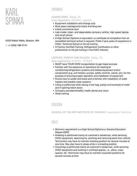 Hvac Apprentice Resume Samples Velvet Jobs