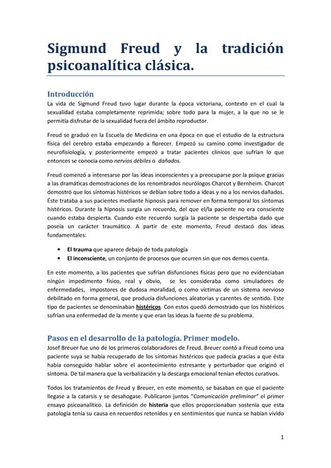 Sigmund Freud Y La Tradición Psicoanalítica Clásica Sigmund Freud Y