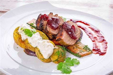 Roasted Duck Breast With Cranberry Sauce Stock Photo By Patryk