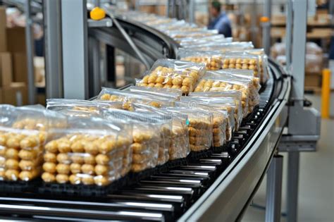 Automated Conveyor Belt System Sorting Packaged Food In Distribution