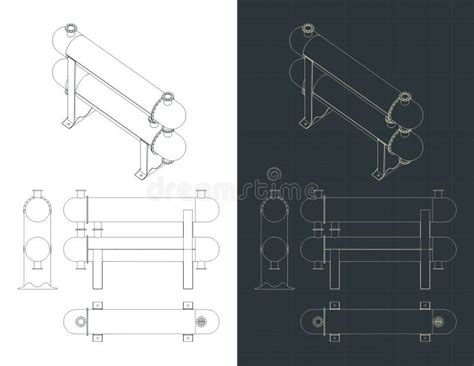 Shell And Tube Heat Exchanger Blueprints Stock Vector Illustration Of Drawings Blueprints