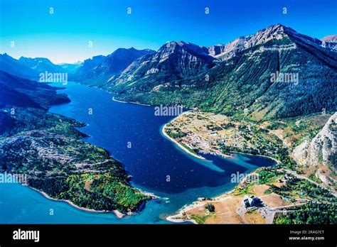 Aerial Image Of Waterton Lakes National Park Alberta Canada Stock