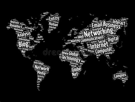 Networking Word Cloud In Shape Of World Map Technology Concept