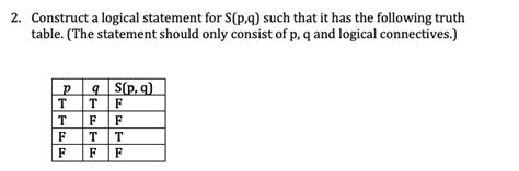 solved construct a logical statement for s p q such that it