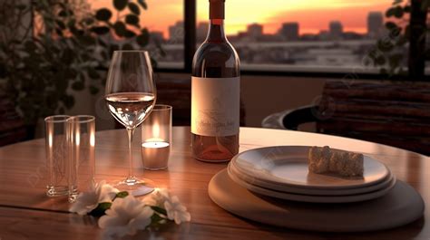 로제 와인을 곁들인 2인용 테이블의 낭만적인 식사 3d 렌더링 저녁 데이트 낭만적인 저녁 식사 데이트 밤 배경 일러스트 및 사진 무료 다운로드 Pngtree