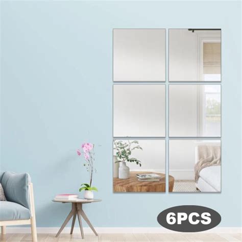 6pcs Glass Mirror Tiles 30 X 30cm Square Mirror Wall Stickers On Onbuy
