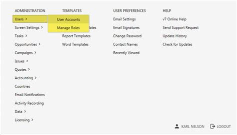 how to manage user accounts and roles legrand crm knowledge base