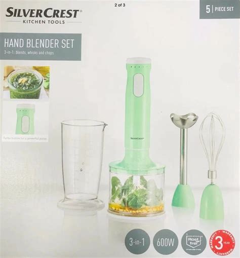 Silvercrest 3 In 1 Hand Blender Set Blends Whisks Chops 5 Piece 600w