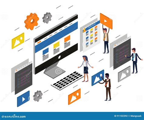 Computer Desktop Ui Ux Web Design And Development Concept Stock Vector