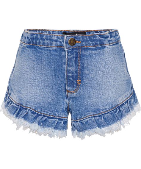 Agnetha Washed Denim Blue Blue Denim Shorts With Ruffle Detail Molo