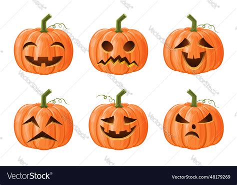 Set Of Halloween Pumpkin Jack Olantern Isolated Vector Image