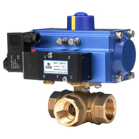 DYNAQUIP CONTROLS 3 In Brass Pneumatically Actuated Three Way Ball