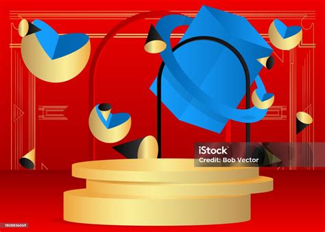 파란색 검은색 금색 및 빨간색 모형 제품 디스플레이 벡터 3d 실린더 받침대 연단입니다 프레젠테이션을 위한 최소한의 무대 쇼케이스 3차원 형태에 대한 스톡 벡터 아트 및