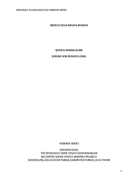 Tor Dan Sop Webinar Series Menuju Desa Wisata Pdf