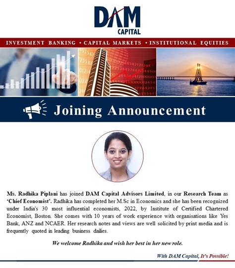 Dam Capital Advisors Limited On Linkedin Radhika Piplani Has Joined