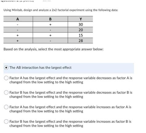 Solved Using Minitab Design And Analyze A X Factorial Chegg