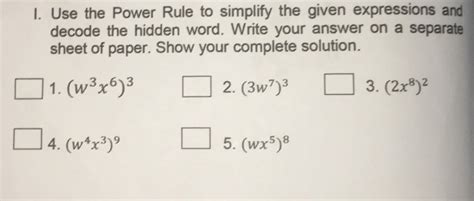 Solved I Use The Power Rule To Simplify The Given Expressions And