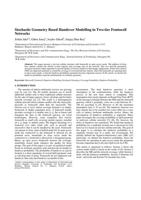 Pdf Stochastic Geometry Based Handover Modelling In Two Tier Dokumen Tips