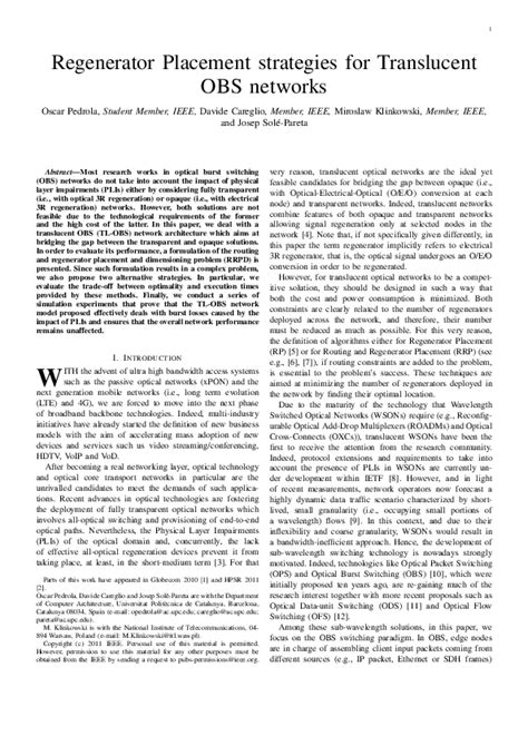Pdf Regenerator Placement Strategies For Translucent Obs Networks
