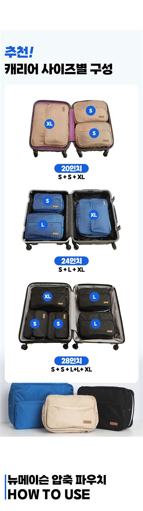 뉴메이슨 여행용 압축 파우치 캐리어 정리백 세트