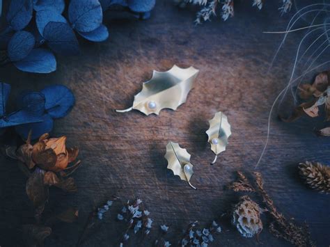 Krementz 珍珠冬青葉套組 胸針耳環－美國古董首飾 Vintage 設計館 荏苒 Vintage Jewelry 古董珠寶飾品
