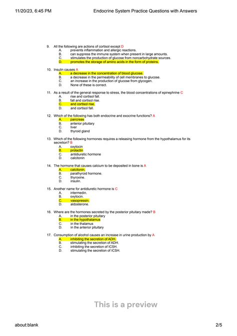 Solution Endocrine System Practice Questions With Answers Human Anatomy And Physiology