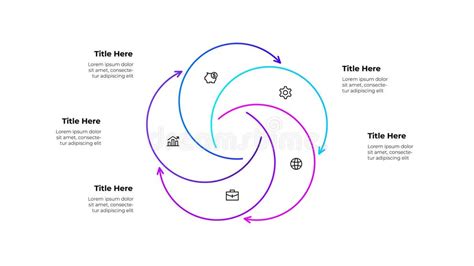 Line Infographic Diagram Featuring A Circular Workflow With 5 Arrows