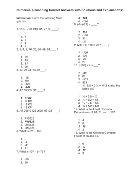 Numerical Reasoning Quiz With Solutions