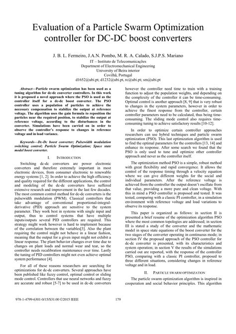 Pdf Evaluation Of A Particle Swarm Optimization Controller For Dc Dc Boost Converters