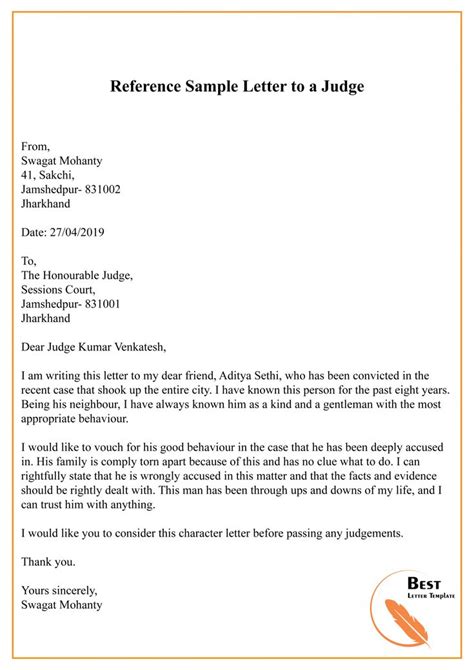 Dear Judge Sample Letter Character