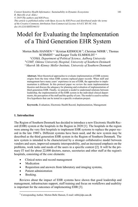 Pdf Model For Evaluating The Implementation Of A Third Generation Ehr