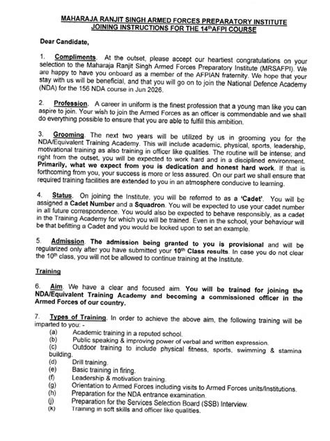 Joining Instruction Of 14th Course Pdf