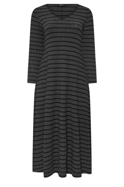 Yours Plus Size Charcoal Grey Stripe Ribbed Maxi Dress Yours Clothing