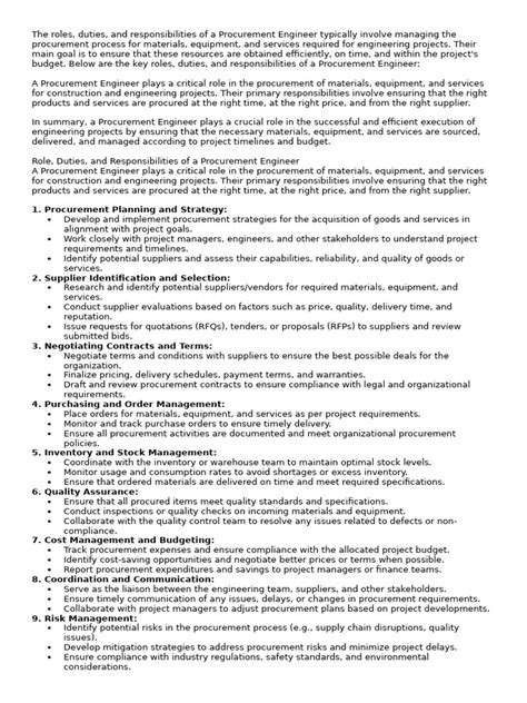 Roles Of Procurement Sample Pdf Procurement Supply Chain