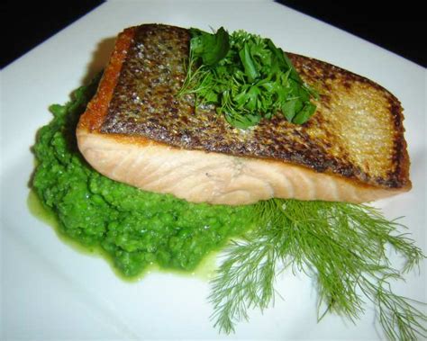 Seared Salmon On Herbed Mashed Peas Recipe Chefs Resource Recipes