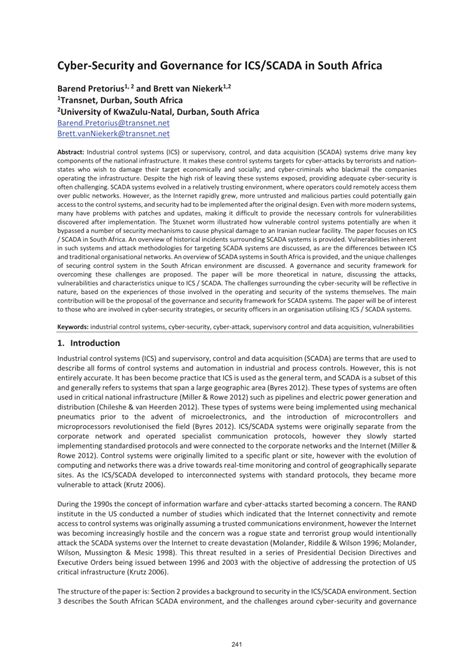 Pdf Cyber Security And Governance For Icsscada In South Africa