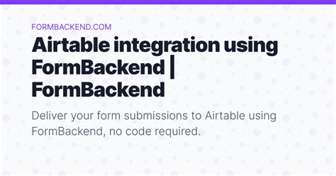 Airtable Integration Using Formbackend Formbackend