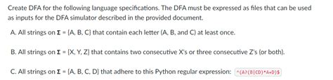Solved Create Dfa For The Following Language Specifications