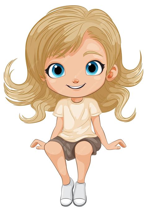 Premium Vector Cheerful Cartoon Girl Sitting Happily