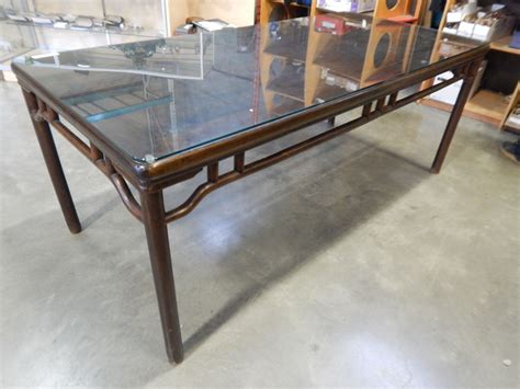 Wood Dining Table With Glass Top Big Valley Auction