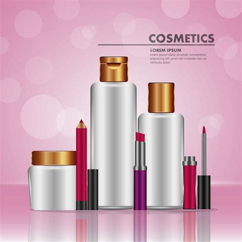 Maquillaje labial crema de aceite de tóner y cosméticos lápiz labial Vector Premium